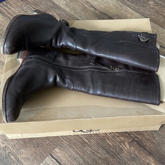 UGG | Shoes | Ugg Dark Brown Leather Boots | Poshmark